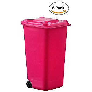 Plastic Toy Garbage Cans Playset (6 Pack) Used for Pencil Holder, Desktop Organizer, Fun Playing, Novelty and Party Favors Red 6 x 3 X 6 (Pink)