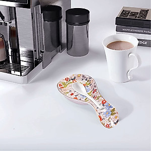 LEAZUL Ceramic Spoon Rest for Stove Top Large Spoon Holder Farmhouse Spoon Rest for Kitchen Counter Floral Coffee Spoon Rest Flowers Print Cooking Utensil Tools Rest Modern Farmhouse Kitchen Decor