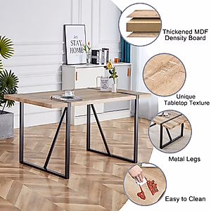 MUUOKY Dining Table Set for 4, Modern 55'' Wood Dining Table, Fabric Dining Chairs 4,Table and Chairs Set of 4,Ideal for Kitchen Dining Room