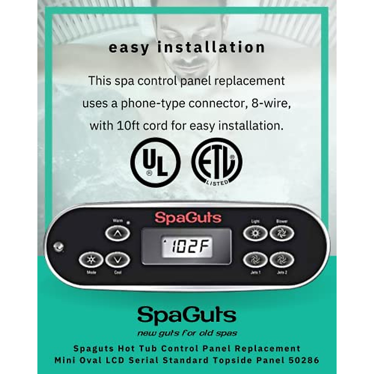 Spaguts Hot Tub Control Panel Replacement, Mini Oval LCD Serial Standard Topside Panel 50286, with 10ft Cord