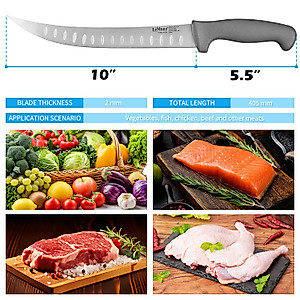 LeMuna 10 Inches Butcher Breaking Knife - Meat Slicing Knives Curved Slicer Carver - Forged German Stainless Steel with Ergonomic Handle