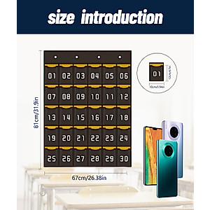 Numbered Hanging Pocket Chart, Classroom Mobile Phone Bag Digital Pocket, Wall Door Hanging Organizer for Teacher Student Hanging Cards Cell Phones Sundries (Fuchsia, 30 Pockets)