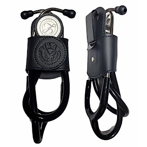 Stethoscope Holder pro with Clip,Handmade in USA Genuine Leather .Perfect for Physicians, Nurses, EMT, Medical Nursing Student (Black).