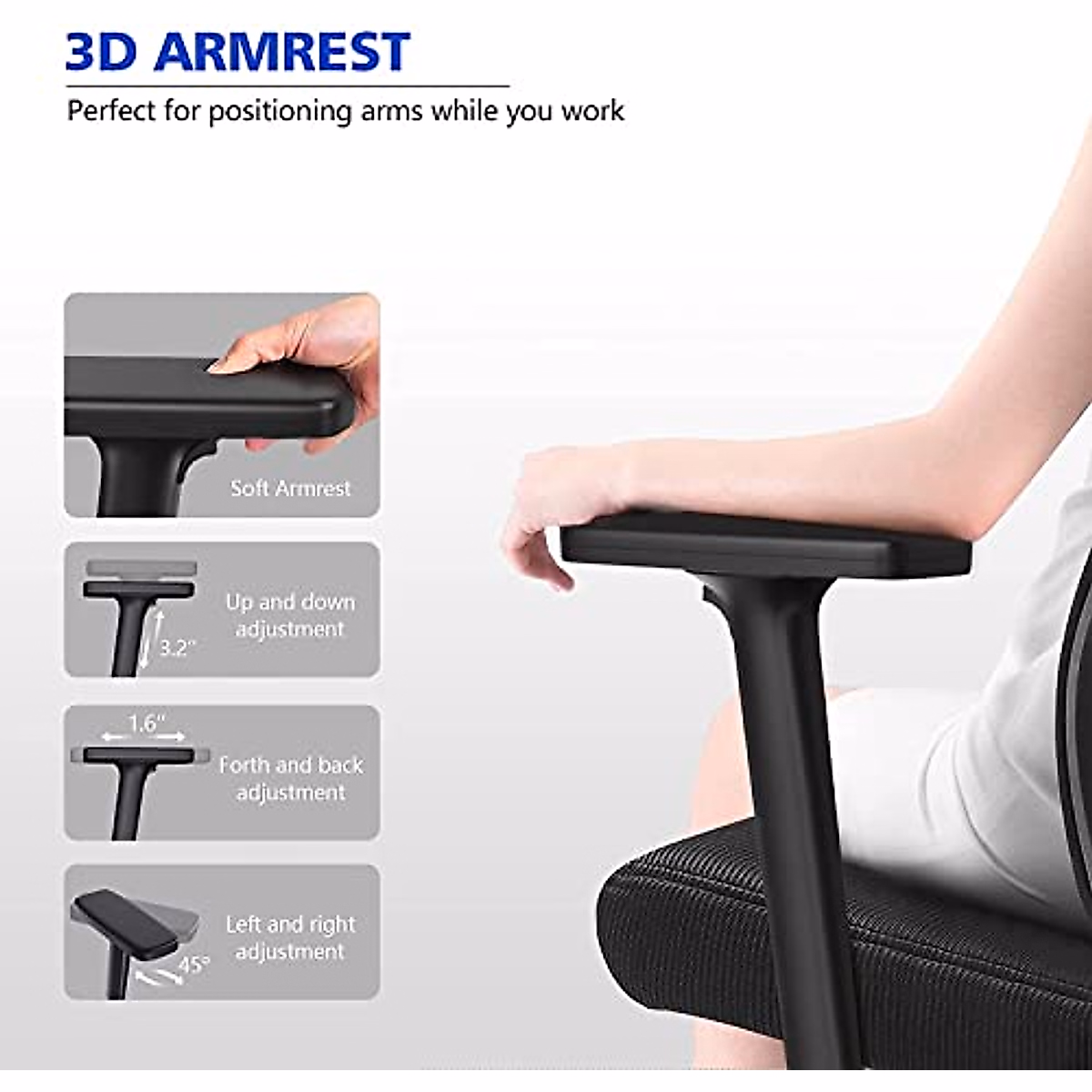 Ergonomic Computer Desk Chairs - Mesh Home Office Desk Chairs with Lumbar Support & 3D Adjustable Armrests (High Back)