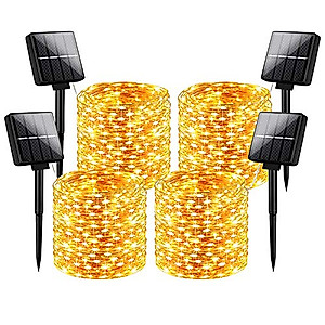 Outdoor Solar String Lights Waterproof 288Ft, 4-Pack Each 72FT 200 LED Solar Powered Fairy Lights with 8 Lighting Modes, Cooper Wire Lights for Patio, Garden, Party, Wedding (Warm White)