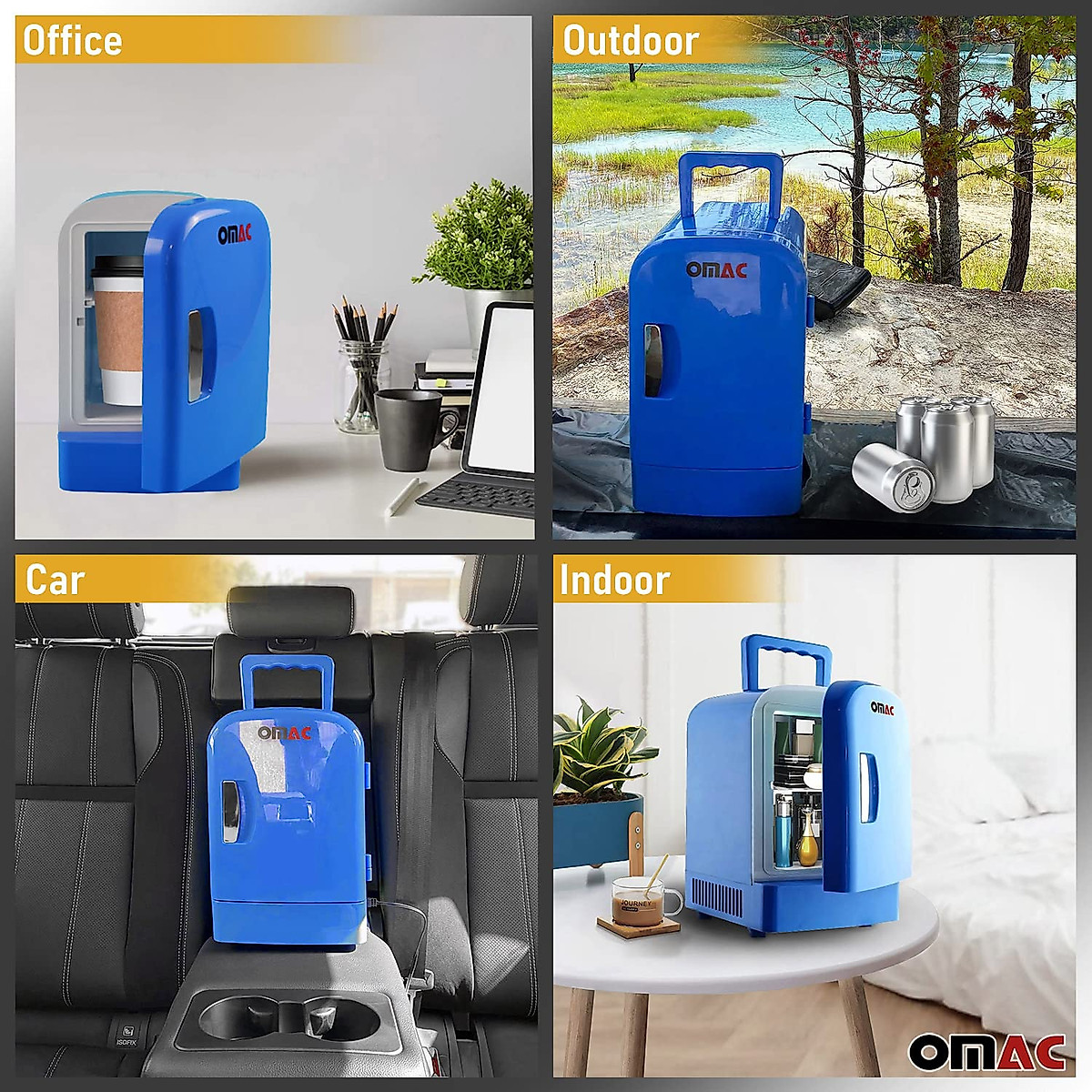 OMAC Mini Fridge 4 Liter AC/DC Power, 12V, Portable, Thermoelectric Cooler and Warmer Personal Refrigerators, Blue
