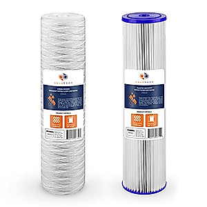 Aquaboon 1-Pack of 5 Micron 20" x 4.5" String Wound Sediment Water Filter Replacement Cartridge & 1-Pack Pleated Sediment Water Filter Cartridge | Universal Whole House 5 Micron 20 inch Cartridges
