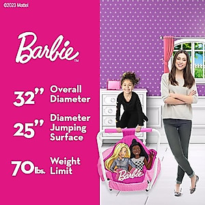 Barbie Hearts Mini Trampoline, Indoor Kids Trampoline for Toddlers with Handle, Featuring Barbie and Friends