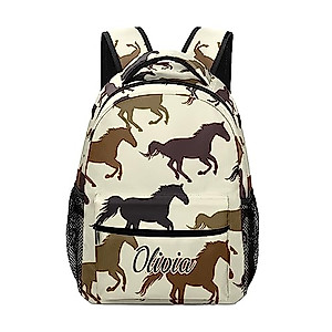XIUCOO Animal Running Horse Backpack Personalized Name Waterproof Travel Bag for Boys Girls Gift