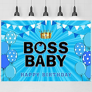 INNORU Boss Boy Backdrop Banner, Gender Reveal Poster Baby Shower Photography Backdrop Boy 1st Birthday Party Decorations Photo Booth Props 6x4ft