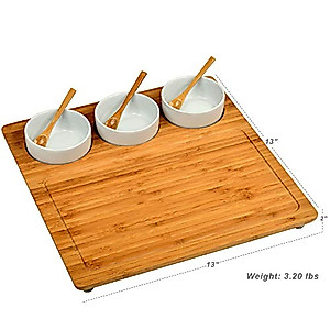 Picnic at Ascot Original Personalized Monogrammed Engraved Bamboo Cutting Board for Cheese & Charcuterie with 3 Ceramic Bowls & Bamboo Spoons- Designed & Quality Checked in the USA