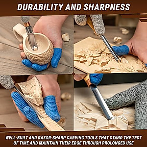 BeaverCraft, Wood Carving Chisel Set SC01 - Gouge Wood Carving Tools Kit in Rolling Pouch with Leather Strop Polishing Compound Kit - Radial Gouges Flat Chisel Bent Gouge (Chisel Set)