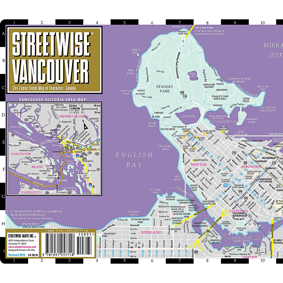Streetwise Vancouver Map - Laminated City Center Street Map of Vancouver, Canada