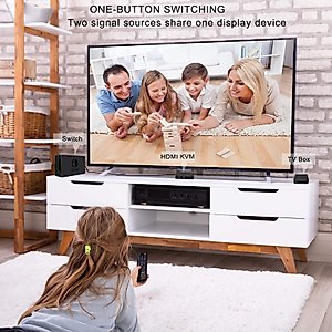 Rybozen KVM Switch HDMI 2 Port Box, 2 Computers Share Keyboard Mouse and HD Monitor,HUD 4K (3840x2160),Support Wireless Keyboard and Mouse Connections