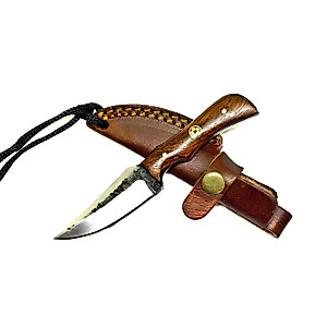 Titan International Knives Handmade Neck Knife Carbon 1080 Steel | Forged Scales Blade Rosewood Handle | Leather Sheath Perfect for Camping and Outdoor Activities