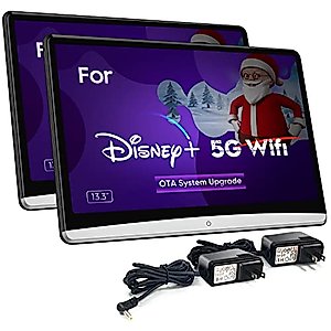 13.3 Inch(2G ram 32G ROM) 5G WiFi OTA 4K Android 10.0 Portable Multifunction Car TV Headrest Monitor Tablet Touch Screen 1080P Headset Bluetooth/HDMI in+Out/FM/Mirror Link Video Player(2PC)