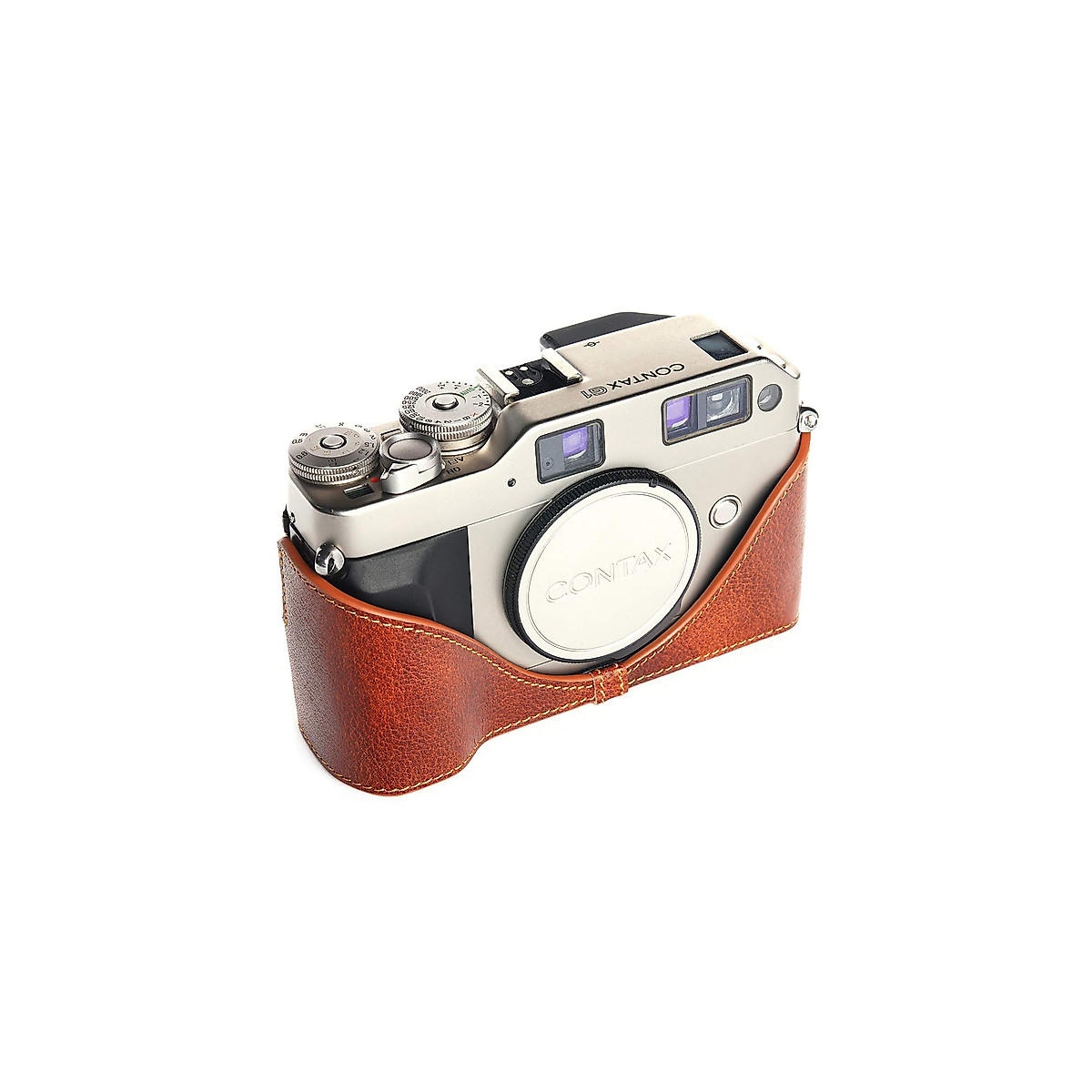 Contax G1 Case, BolinUS Handmade Genuine Real Leather Half Camera Case Bag Cover for Contax G1 Camera with Hand Strap (LavaBrown)