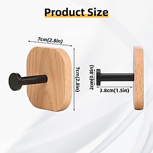 HaiFanWJ 4 Packs Adhesive Wooden Wall Hooks for Hanging Walnut Wood Farmhouse Coat Hook Wall Mounted with Glue for Hanging Clothes Towels Hat Purse Key Bags Black