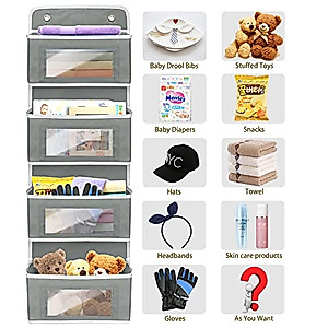 FYY Over the Door Organizer, 4-Shelf Wall Mount Hanging Pantry Storage Pocket with Clear Window for Bedroom Bathroom Kitchen Nursery Closet Dorm Storage Cosmetics, Stationery, Sundries, Toys Grey
