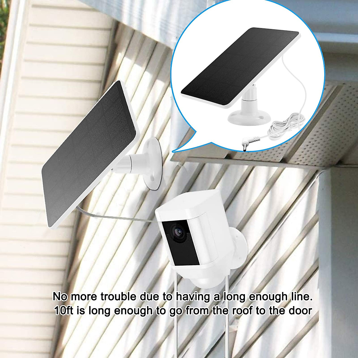 2 Pack Replacement Ring Camera Solar Panel Charger, Solar Panel for Ring Stick Up Cam 2nd & Plug-in 3rd Gen, Ring Spotlight Outdoor Cam & More DC 3.5mm Plug Camera Device Charging with 10FT Cable