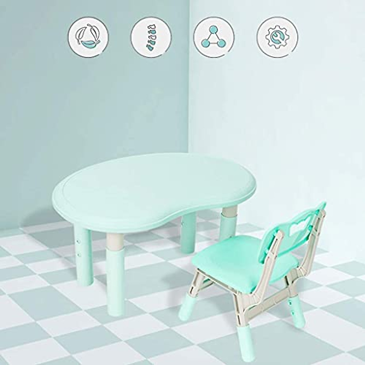 Walnut Plastic Children Table and Chair Set Chairs Furniture Sets Kids Chair and Study Table Sets Dinner Toy Furniture Set Height Adjustable