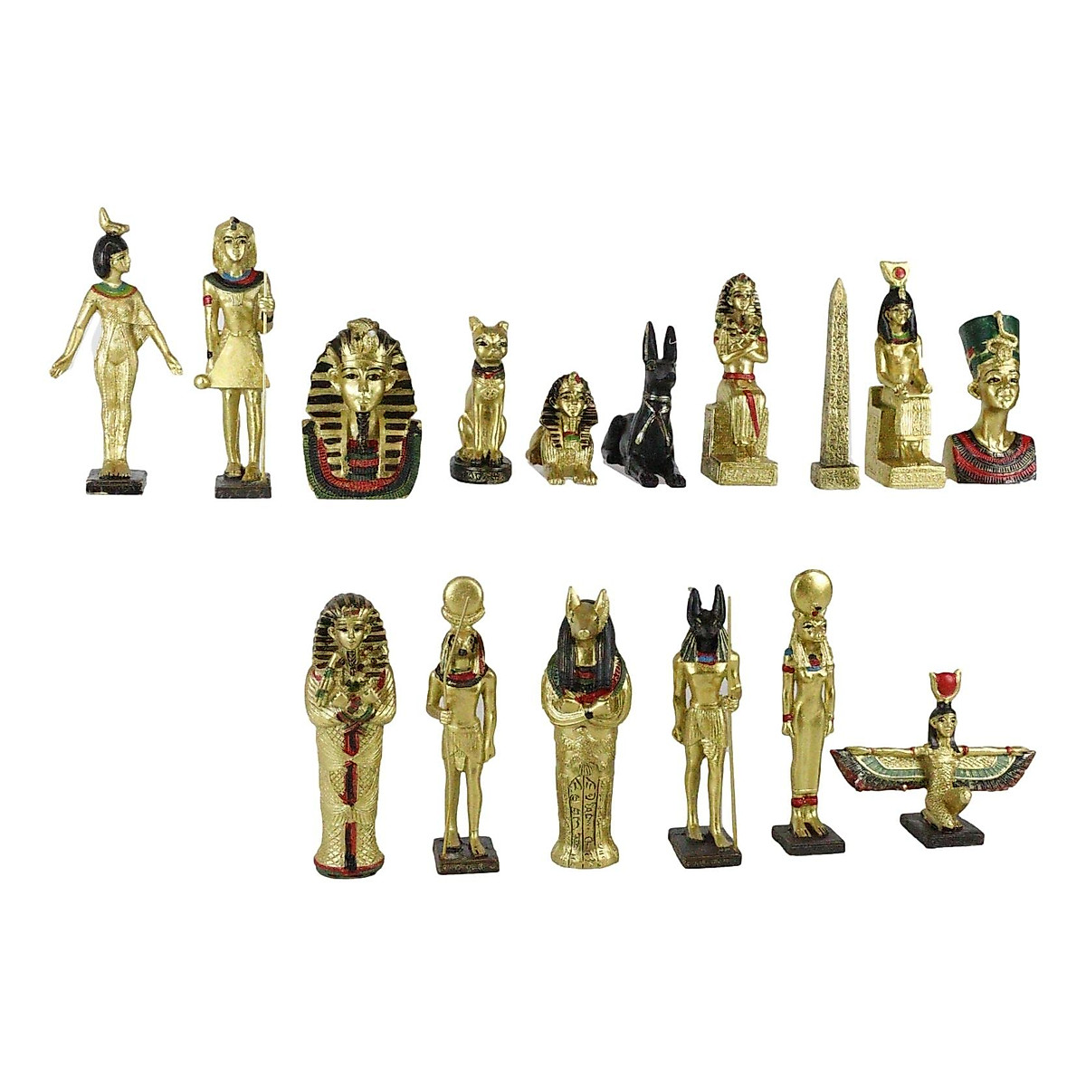 Ebros Miniature Egyptian Gods and Goddesses Figurine Set of 16 Featuring Anubis Osiris Maat Isis Bastet Sekhmet Obelisk Sphinx King TUT Queen Nefertiti Mummy Hathor Horus and Seth