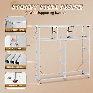 WLIVE White Dresser for Bedroom with 10 Drawers, Chest of Drawers with Side Pockets and Hooks, PU Storage Dresser, Sturdy Metal Frame, Drawers Organizer Unit for Living Room, Hallway, Closet