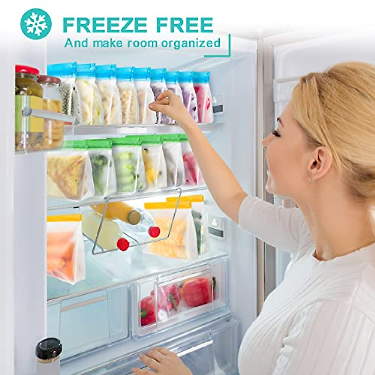 12 Pack Large Reusable Food Storage Bags Stand Up, FDA Food Grade Reusable Sandwich Bags, 3 Reusable Gallon Bags + 4 Reusable Freezer Bags + 5 Reusable Snack Bags for Meat Fruit Cereal Snacks