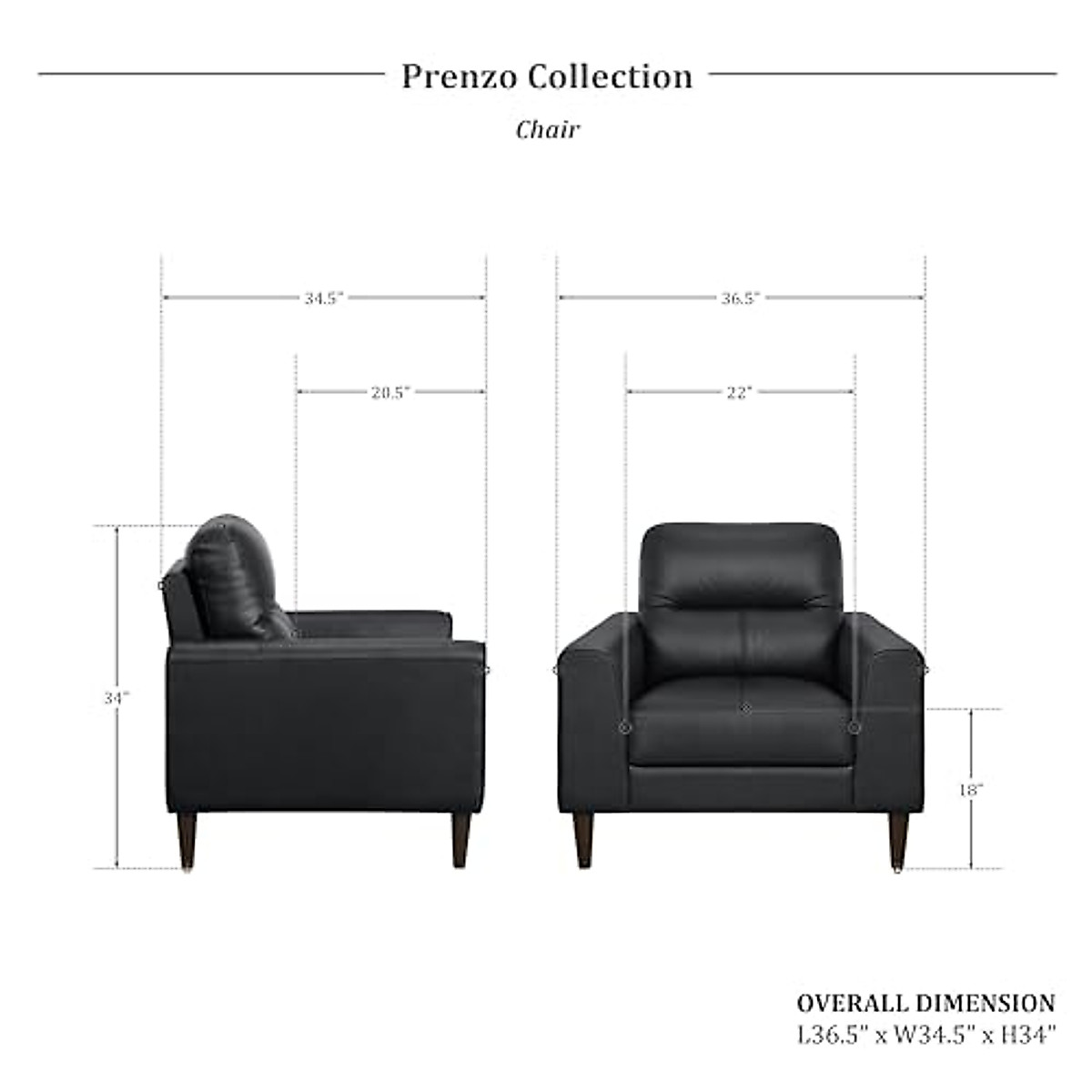 Lexicon Prenzo Leather Match Living Room Sofa Set, 3-Piece, Black