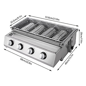 4 Burners BBQ Gas Grill, Commercial Gas Grill Griddle, Gas Indoor/Outdoor Grill BBQ Grill with Temperature Control, Flat Hotplate Smokeless Grill