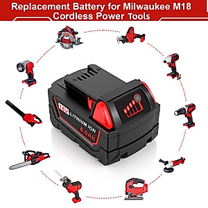Cukect 18V 6.0Ah Battery Replace for All Milwaukee M18 Battery 48-11-1850 48-11-1840 48-11-1890 48-11-1815 M18 M18B Cordless Power Tools Lithium-Ion Battery