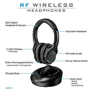 iLive Radio Frequency Wireless Headphones with Transmitter/Charging Dock, Black (IAHRF79B)