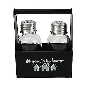 Glass Salt and Pepper Shaker Set in Metal Holder, Home