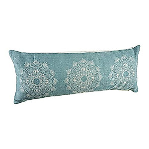 LR Home Ornate Tri-Medallion Throw Pillow, 14" x 36", Teal/Cream