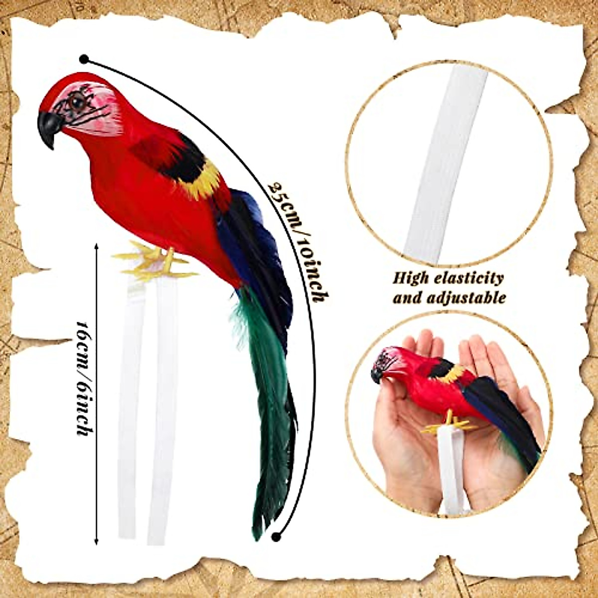 Yinder 4 Pcs Halloween Pirate Parrot Prop on Shoulder Pirate Parrot Prop Artificial Feather Parrot Costume Accessory Party Supplies