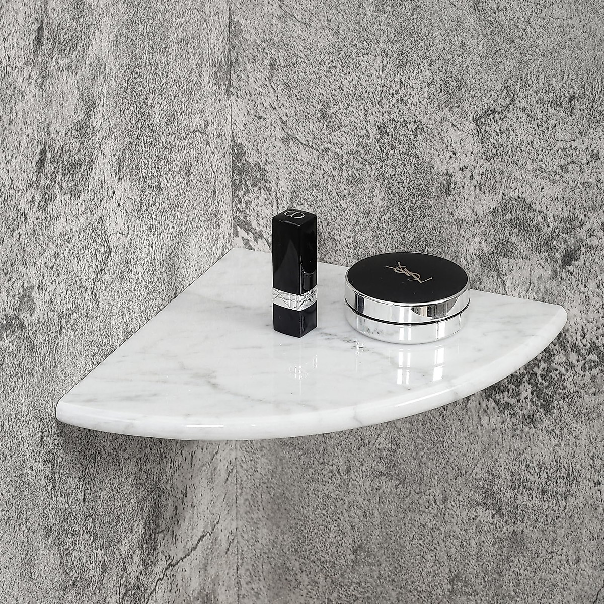 Retheno 9 Inch Carrara White Marble Corner Shower Shelf, Polished Wall Mounted Stone Corner Shelf for Bathroom