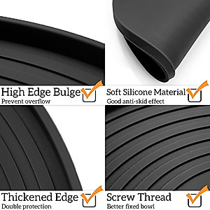 Ptlom Silicone Pet Feeding Mat for Dogs and Cats Placemat 2 Pack, Non-Slip Waterproof Dog Bowl Mats for Food and Water, Small Medium Pets Puppy Tray Mat Prevent Residues Spill to The Floor, Black