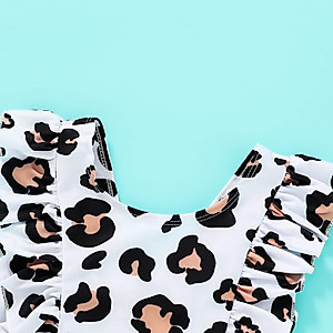 Happy Town One-Piece Infant Toddler Baby Girl Summer Swimsuit Watermelon Leopard Ruffle Swimwear Bikini Bathing Suit (Leopard, 12-18 Months)