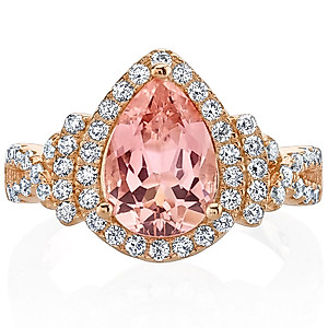 PEORA Simulated Morganite Rose-Tone Sterling Silver Tear Drop Ring