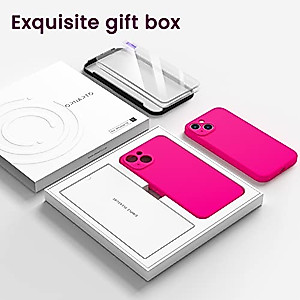 ORNARTO Compatible with iPhone 13 Case 6.1 inch, with 2 x Screen Protector, Liquid Silicone Gel Rubber Cover [Full Body] Shockproof Protective Phone Case for iPhone 13 -Hot Pink