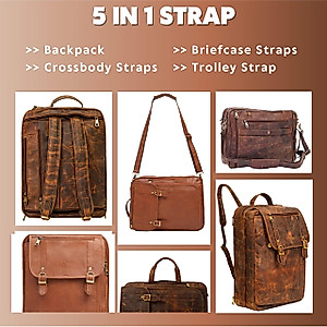 DreamController Leather Backpack Convertible 5in1 Laptop Bag, Shoulder Backpack, Messenger-Crossbody, Trolly Strap, Handle