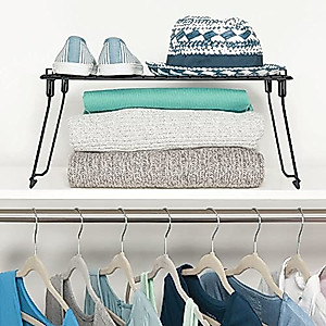 mDesign Metal Stackable Storage Shelf - Closet, Cabinet, Countertop 2-Tier Raised Organizer - for Bedrooms, Bathrooms, Entryways, Hallways - 17" x 12" x 8", 4 Pack - Black