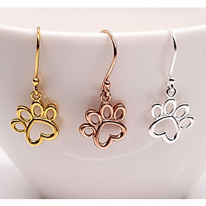 Hoops & Loops 925 Sterling Silver Puppy Dog Cat Pet Paw Print Love Heart Drop Dangle Hook Earrings for Women Men Teen Girls (Silver)