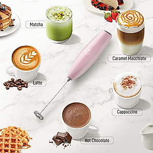 Zulay Powerful Milk Frother for Coffee with Upgraded Titanium Motor - Handheld Frother Electric Whisk, Milk Foamer, Mini Mixer and Coffee Blender Frother for Frappe, Latte, Matcha, No Stand - Pink