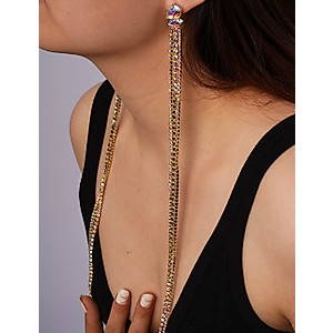 Missgrace Women Bohemian Dainty Dangle Long Tassels Statement Gold Earrings Trendy Unique Full Rhinestones Shiny Bar Disco Earrings Set Jewelry for Women and Girls