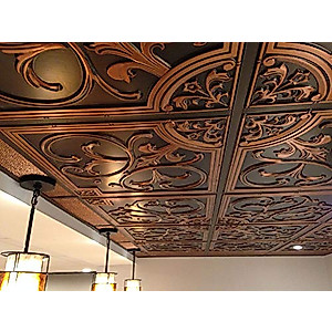 Lilies and Swirls-Faux Tin Ceiling Tile - Antique Copper 25-Pack