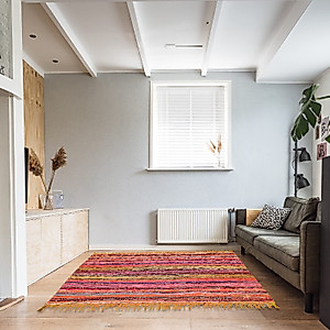 Eleet Eco Friendly 100% Recycled Cotton Chindi Rug - 3.5x6 Ft Hand Woven & Reversible for Living Room Kitchen Entry Runner (3.5x6 Feet, Orange Dyed Chindi Rug)