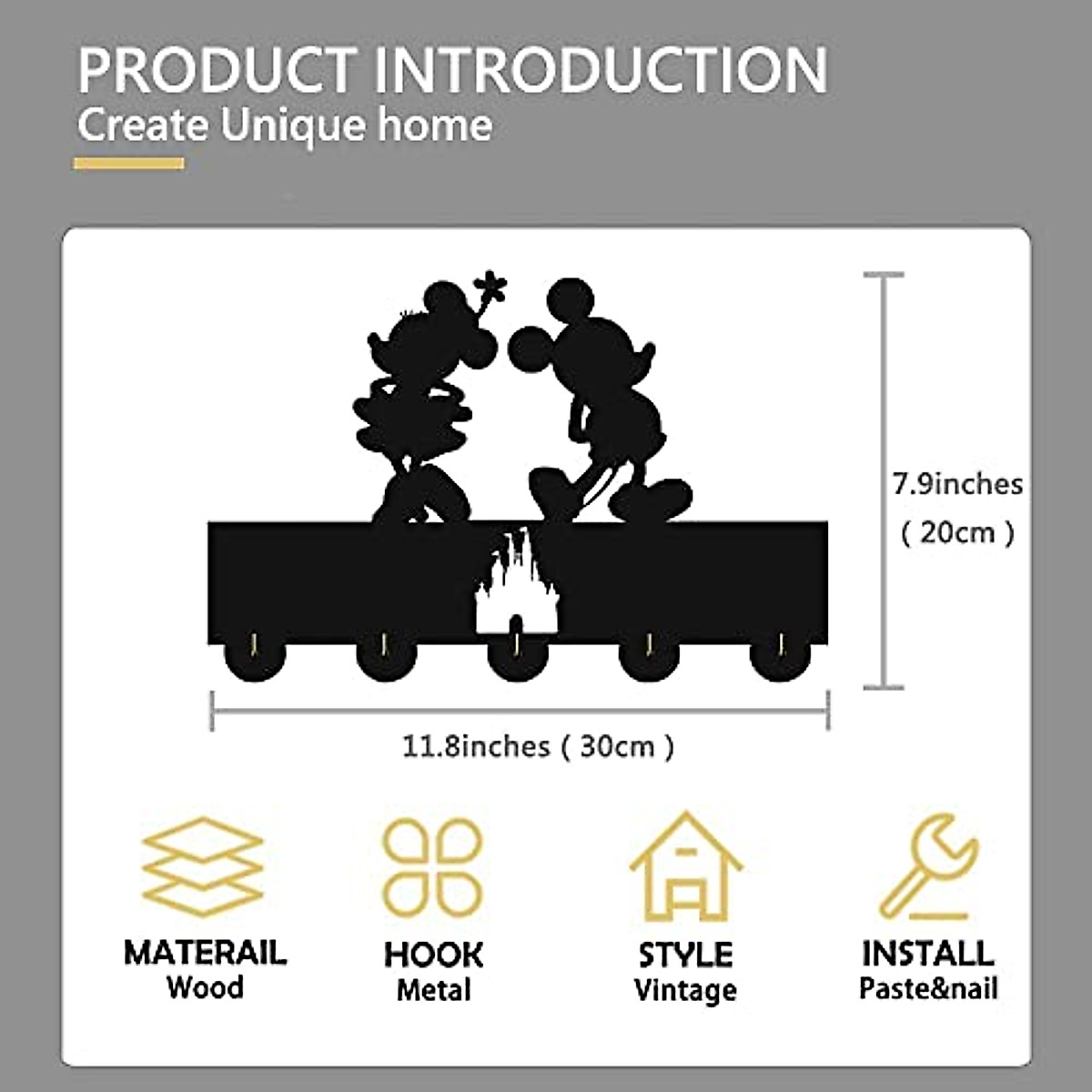 Key Hooks Black for Wall 5-Hooks Wooden Key Holder for Wall Home Decoration for Living Room Hook Entryway and Living Room Key Hanger for Kitchen Wall Key Holder