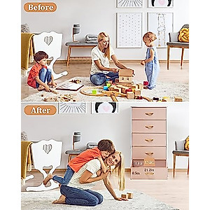 JOINHOM Dresser Storage Tower with Drawers, Fabric Tall Dresser Drawer for Bedroom, Office, Entryway, Living Room and Closet- Sturdy Steel Frame, Easy Pull Bins & Wooden Top