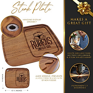 My Personal Memories Premium Personalized Wooden Steak Plate with Juice Groove - Custom Rustic Grill Serving Board for Meats, Chicken, Ribs, Barbecue